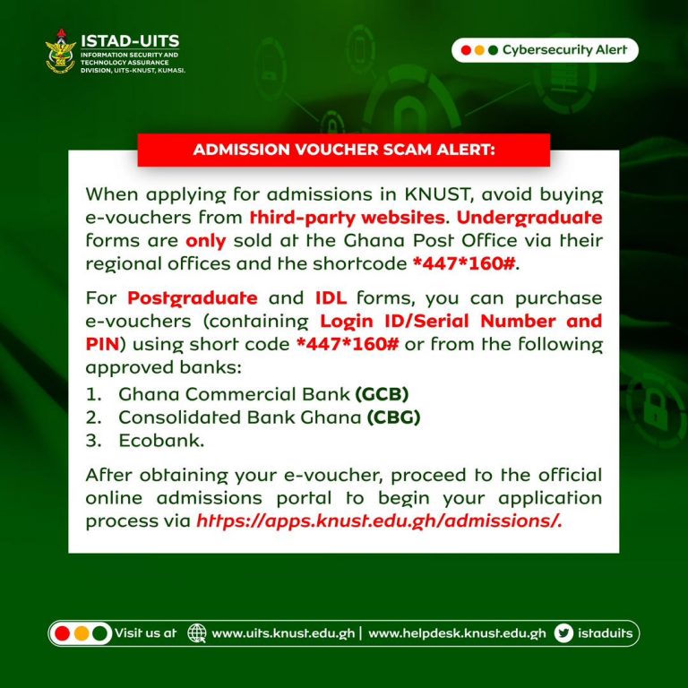 KNUST ADMISSION VOUCHER SCAM ALERT – Mastercard Foundation Scholars Program, KNUST